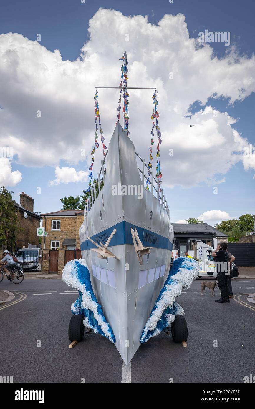 London, UK. 22nd June 2023. Windrush 75: Procession. A replica of HMT ...