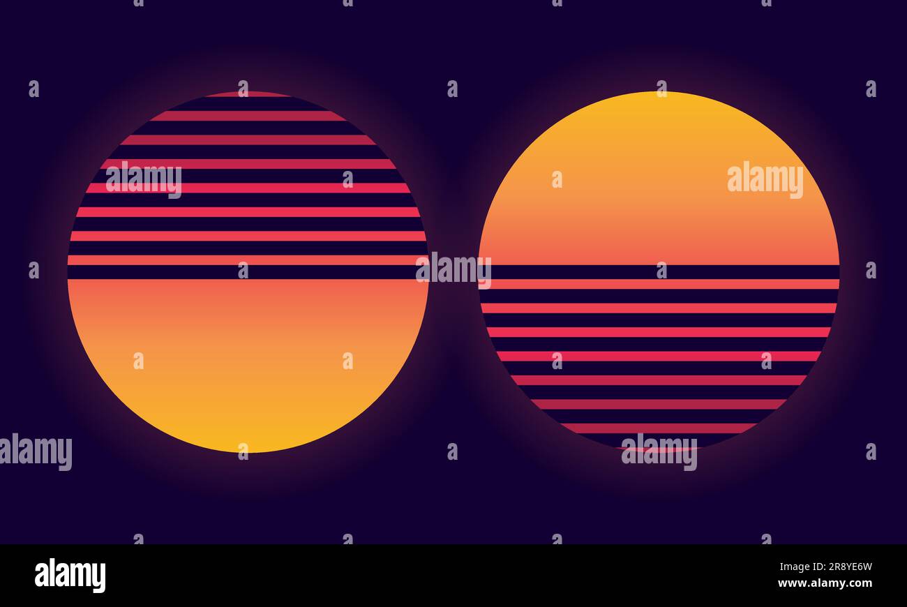Vector illustration of two retro suns. Futuristic background with ...