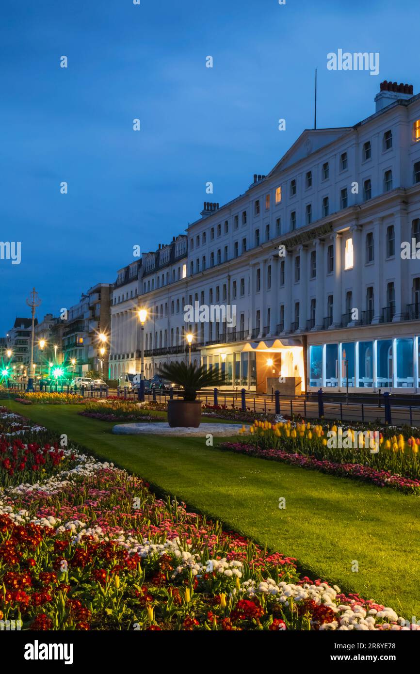 England, Sussex, East Sussex, Eastbourne, Night View of The Esplanade ...