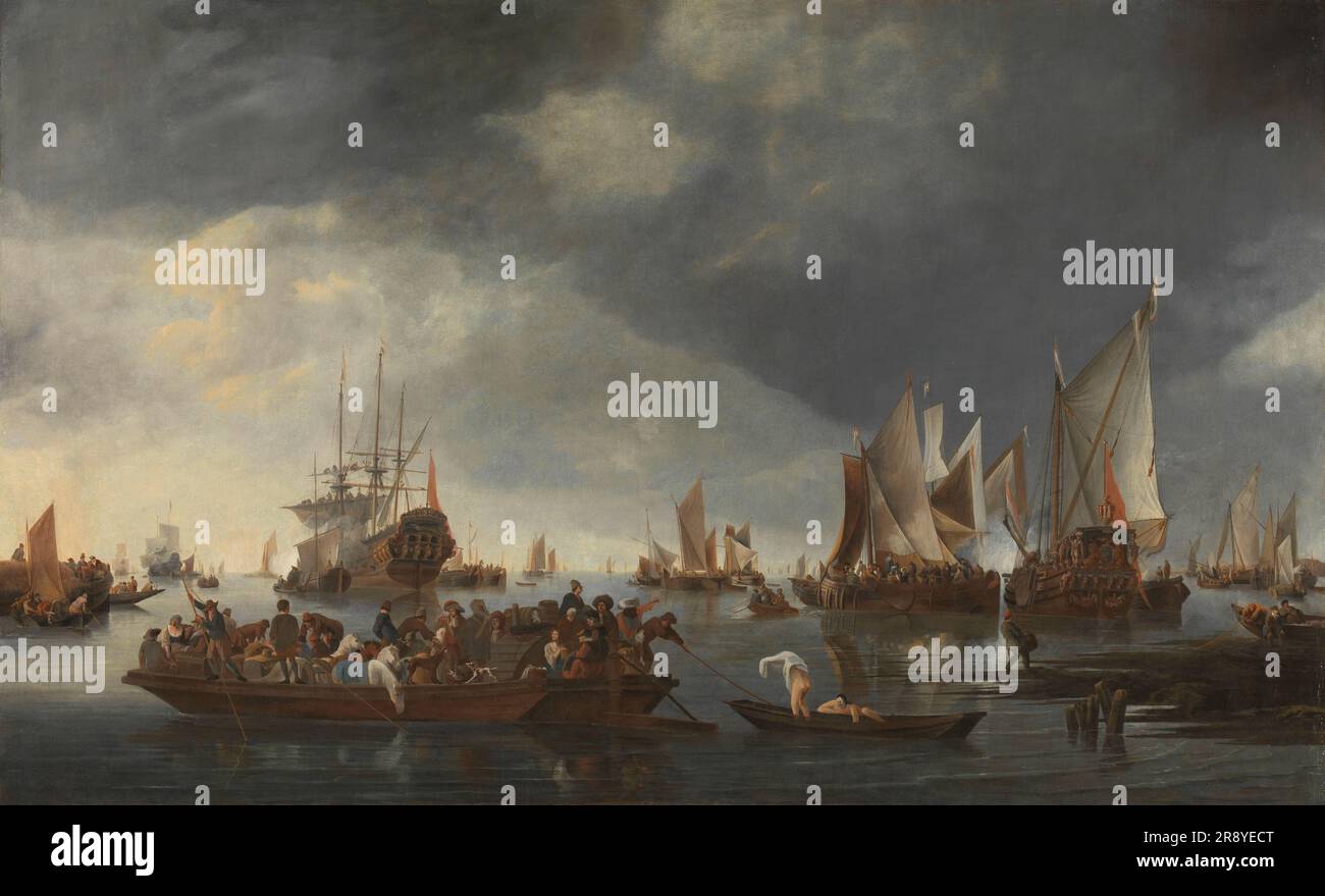 Harbor with Sailboats and Ferry Boat, 1650-1675 Stock Photo - Alamy