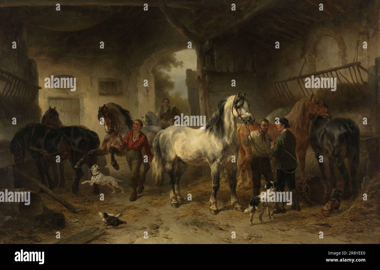 Interior of a stable with horses and figures, 1850-1874 Stock Photo - Alamy