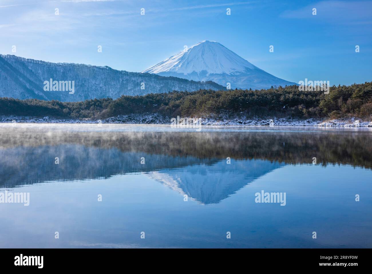 Lake Saiko and Mt. Fuji in winter Stock Photo - Alamy