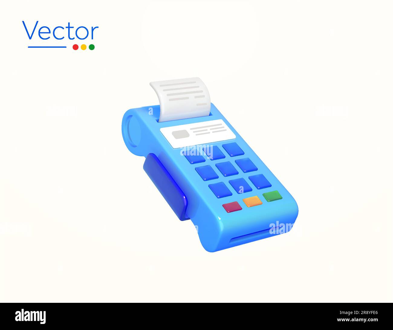 3d pos terminal device or machine with bill in minimal style, isolated ...