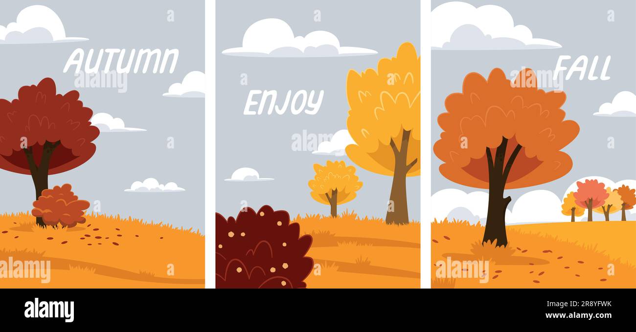Autumn landscape, fall trees with yellow leaves, vector, isolated ...