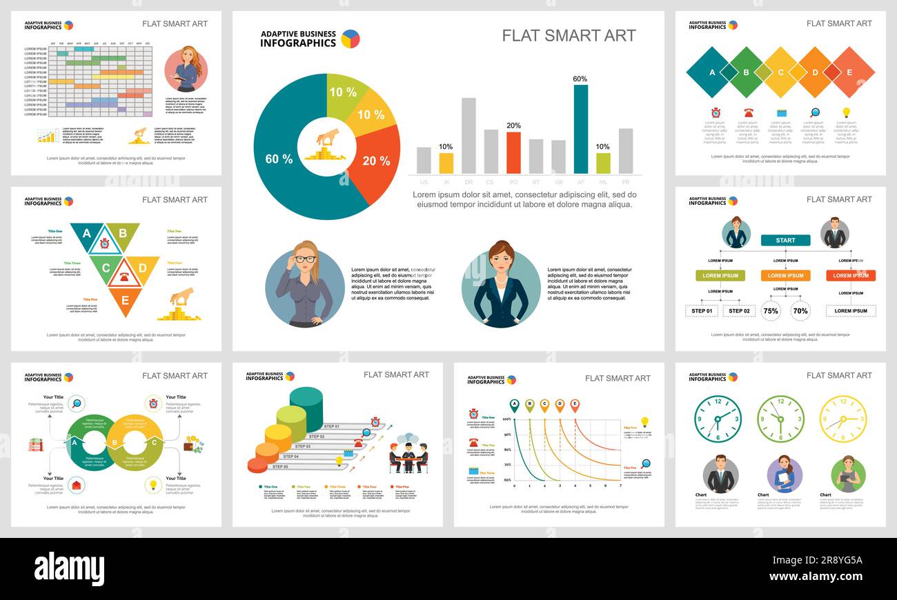 Colorful teamwork or planning concept infographic charts set Stock ...