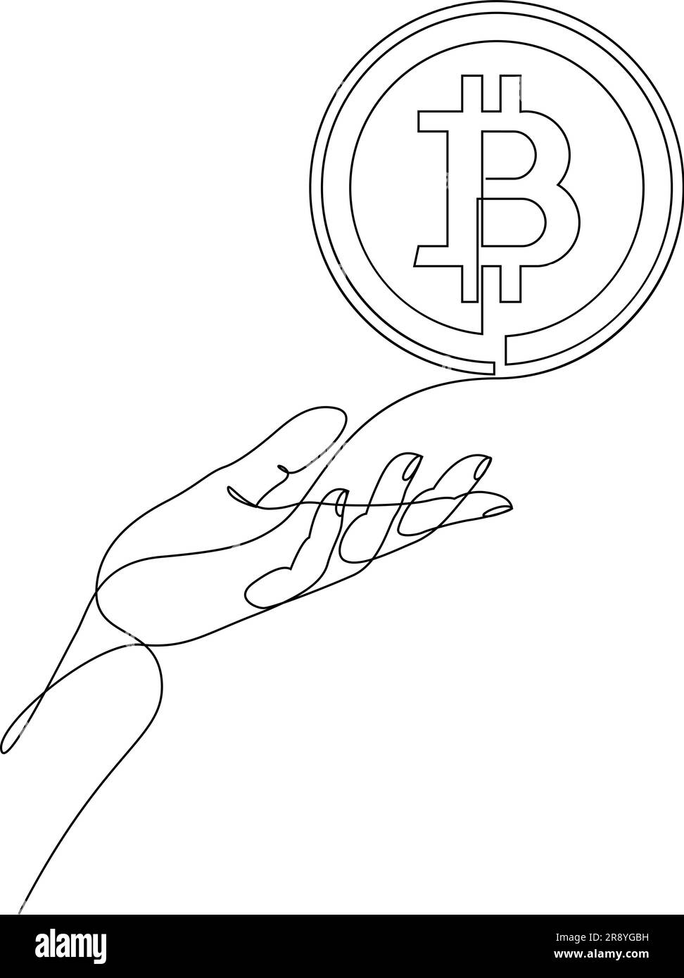 Continuous single line drawing of hand holding bitcoin. Cryptocurrency ...