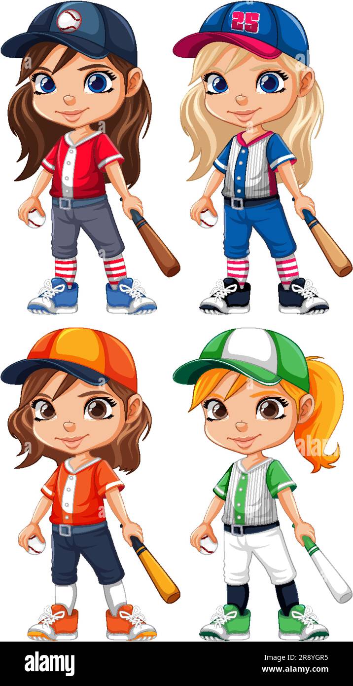 Set of Girls Holding Baseball Bats illustration Stock Vector Image ...