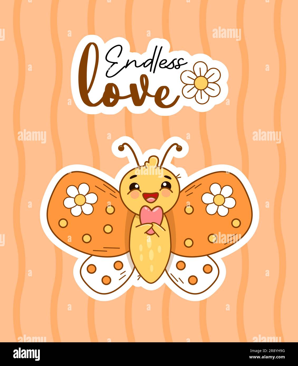 Romantic card. Cute cartoon butterfly with heart with cool inscription ...