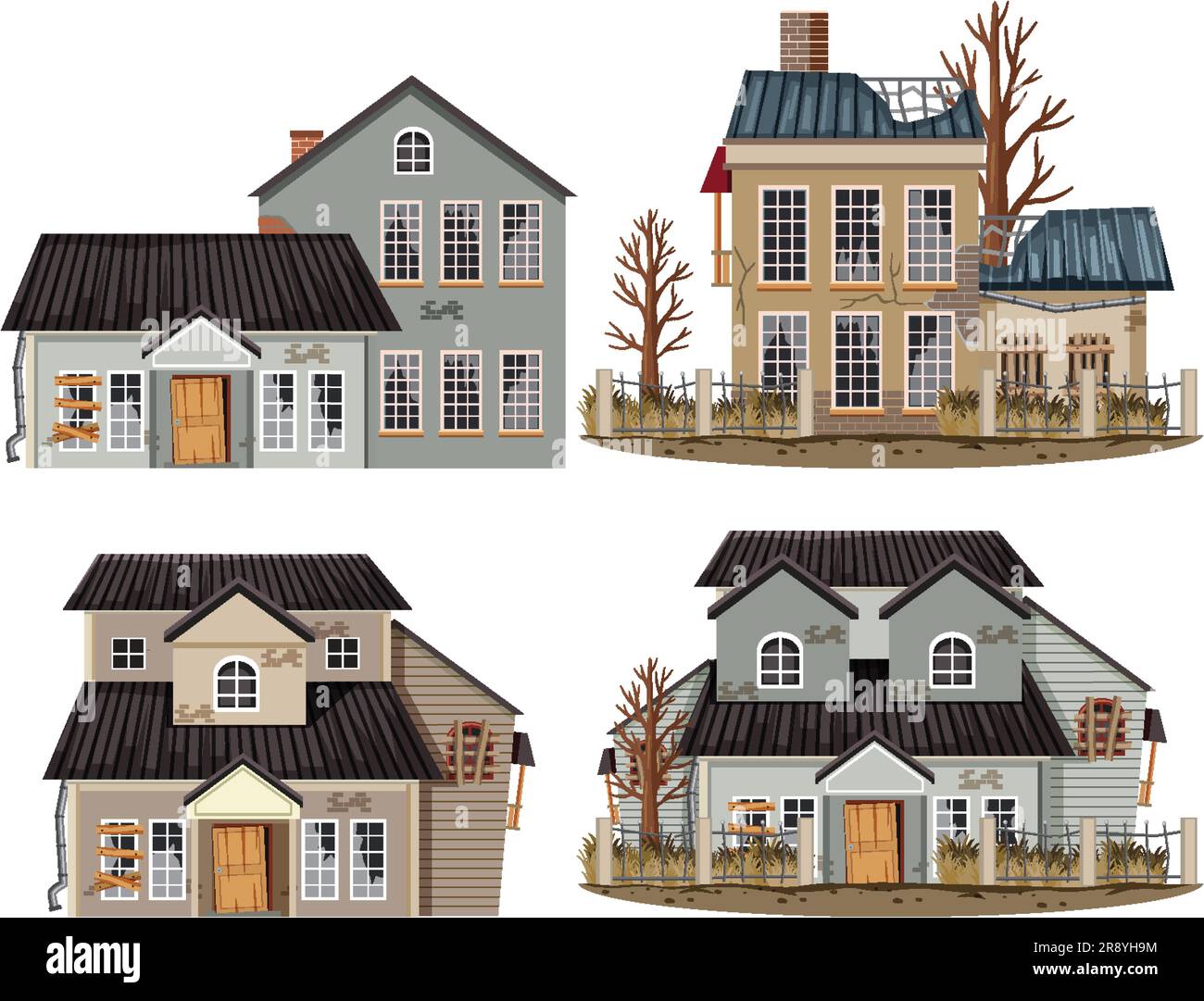 Set of old abandoned house illustration Stock Vector Image & Art - Alamy