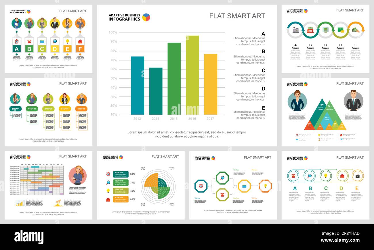 Colorful infochart diagrams set for presentation slide templates Stock ...