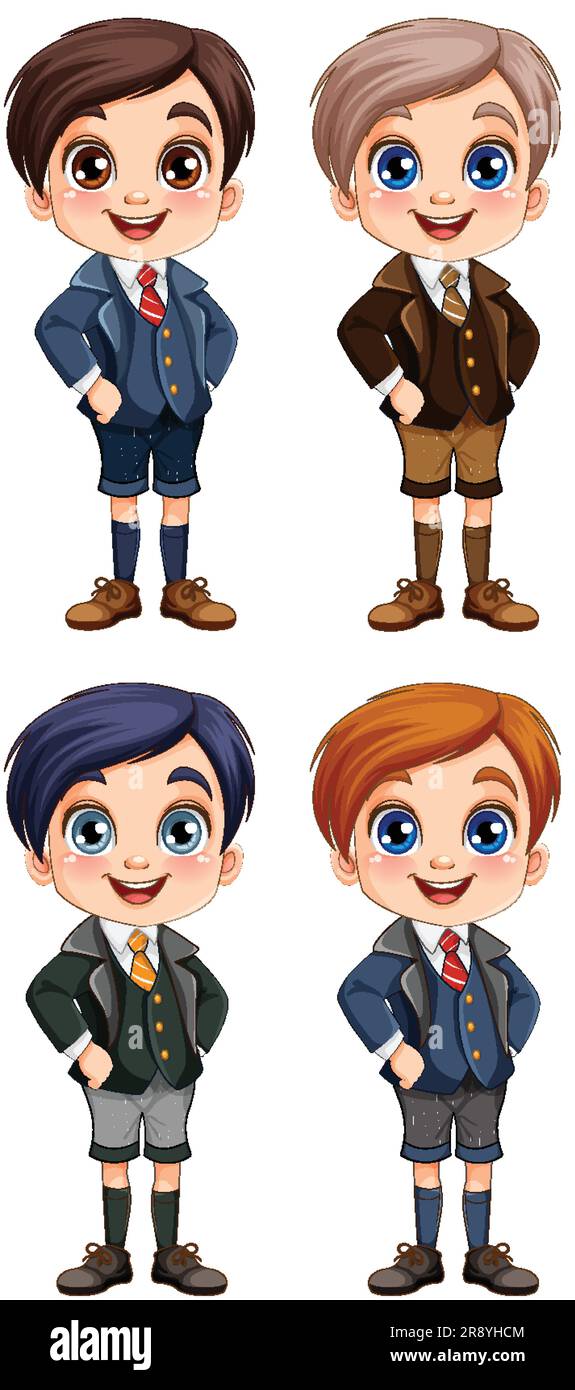 Student Boy in Uniform Cartoon Character Collection illustration Stock ...