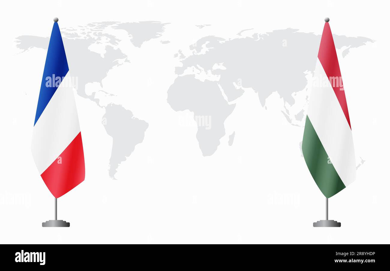France and Hungary flags for official meeting against background of ...