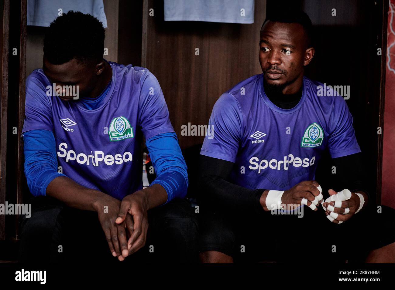 Nairobi, Kenya. 21 Jun 2023. Caleb OTIENO (GK, Gor Mahia) and Gad MATTHEWS (GK, Gor Mahia) in ...