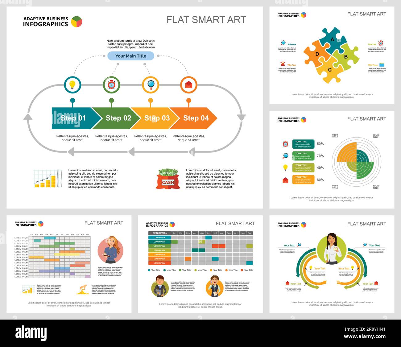 Colorful planning or strategy concept infographic charts set Stock ...