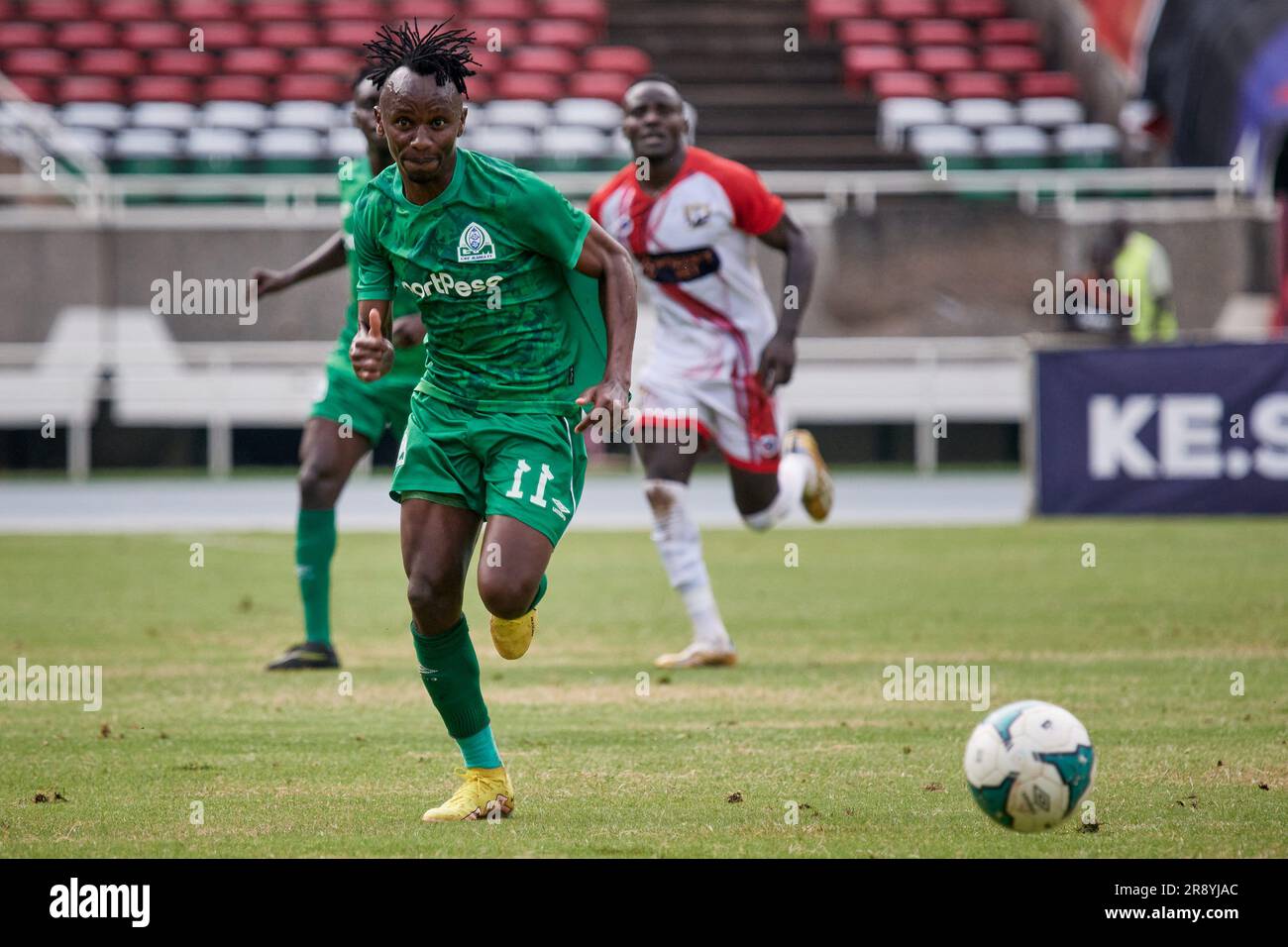 Nairobi, Kenya. 21 Jun 2023. John MACHARIA (FW, Gor Mahia) chese the ...