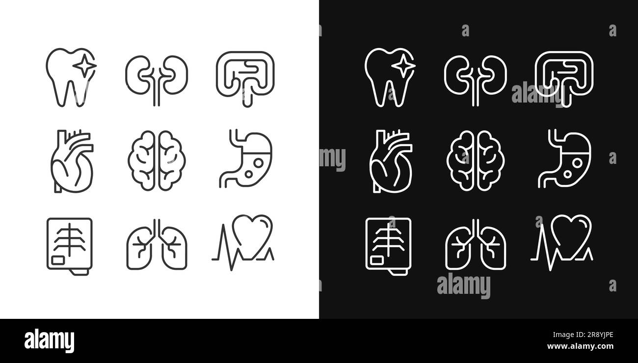 Organs regular checkup pixel perfect linear icons set for dark, light mode Stock Vector Image ...