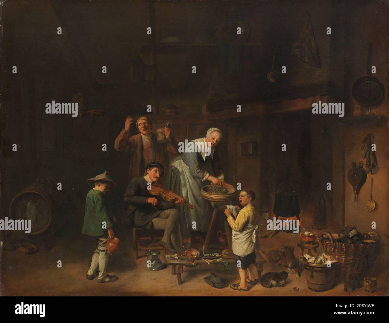 Peasant Family Singing, 1640-1677. Woman working while family members ...