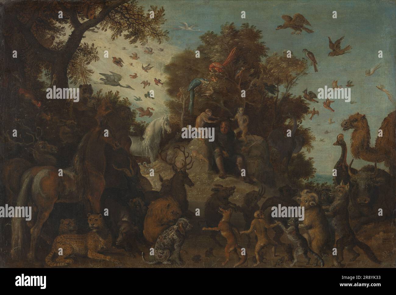 The poet crowned by two apes at the feast of the animals, 1623 Stock ...