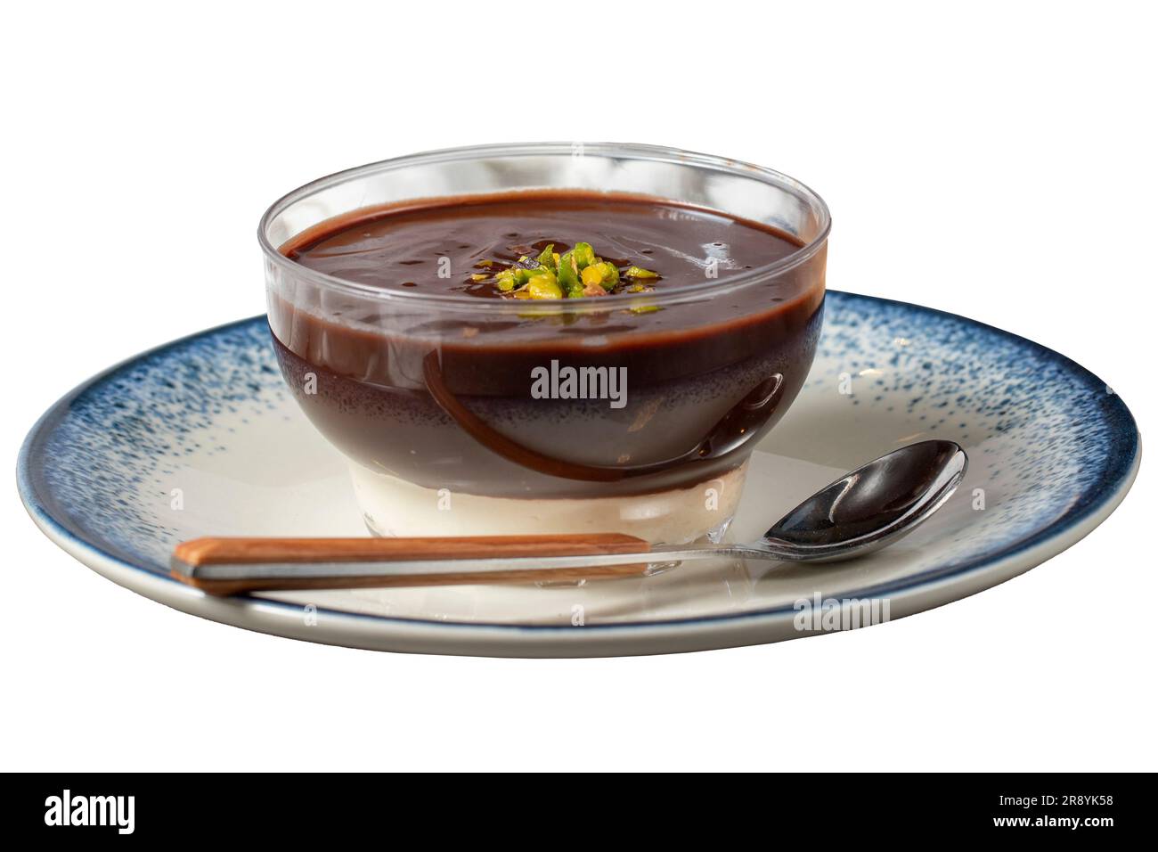 Chocolate pudding isolated on white background. Supangle or chocolate ...