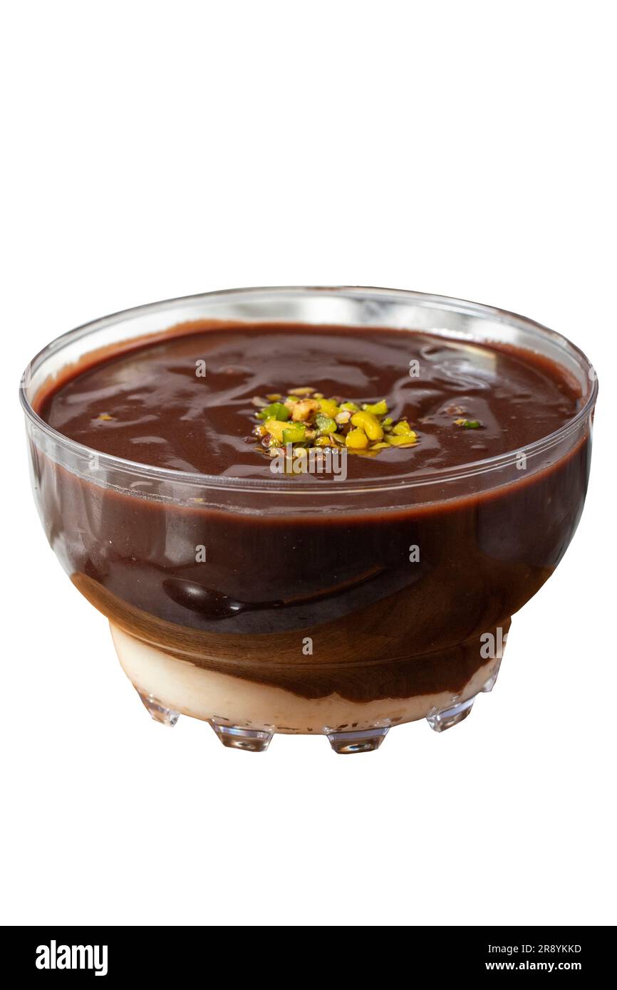 Chocolate pudding isolated on white background. Supangle or chocolate ...