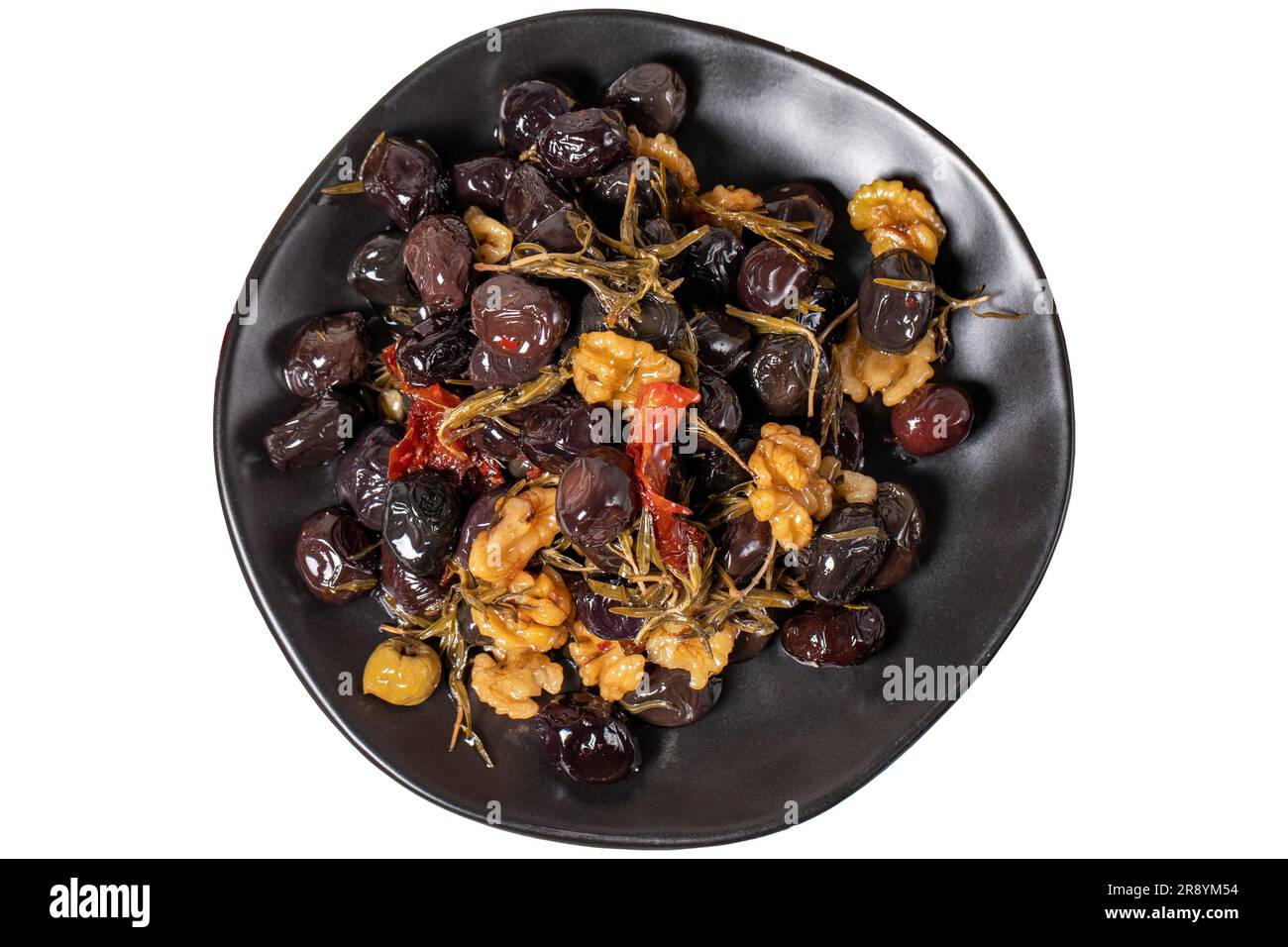Mixed black olives. Special mixed olives prepared with dried red pepper ...
