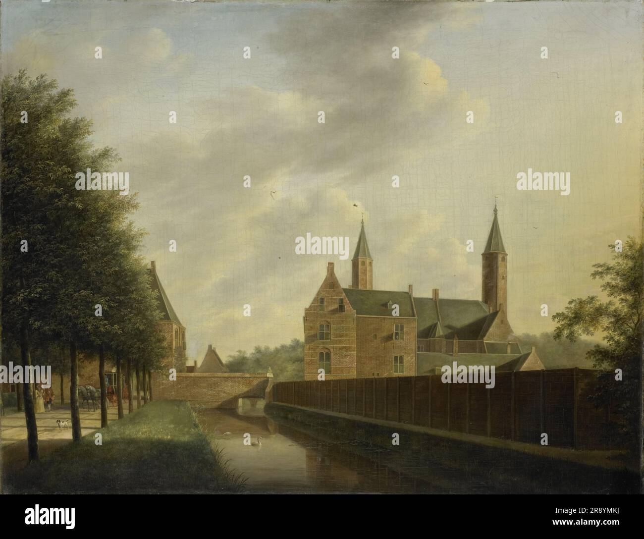 Heemstede Manor, 1766. Castle with fence and a moat. On the left a ...