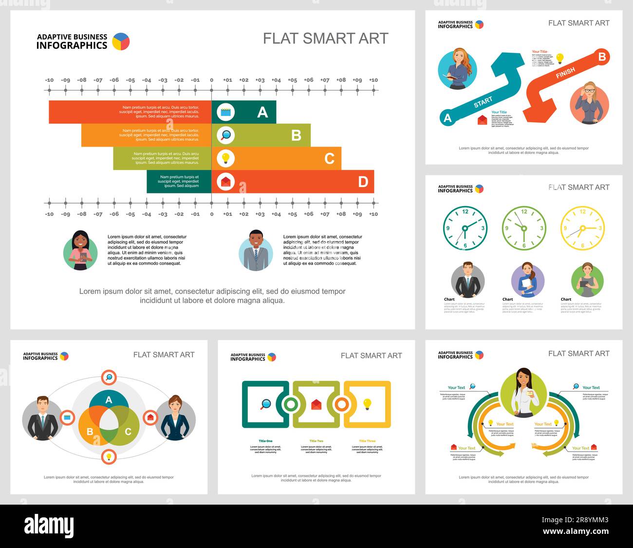 Colorful strategy or planning concept infographic charts set Stock ...