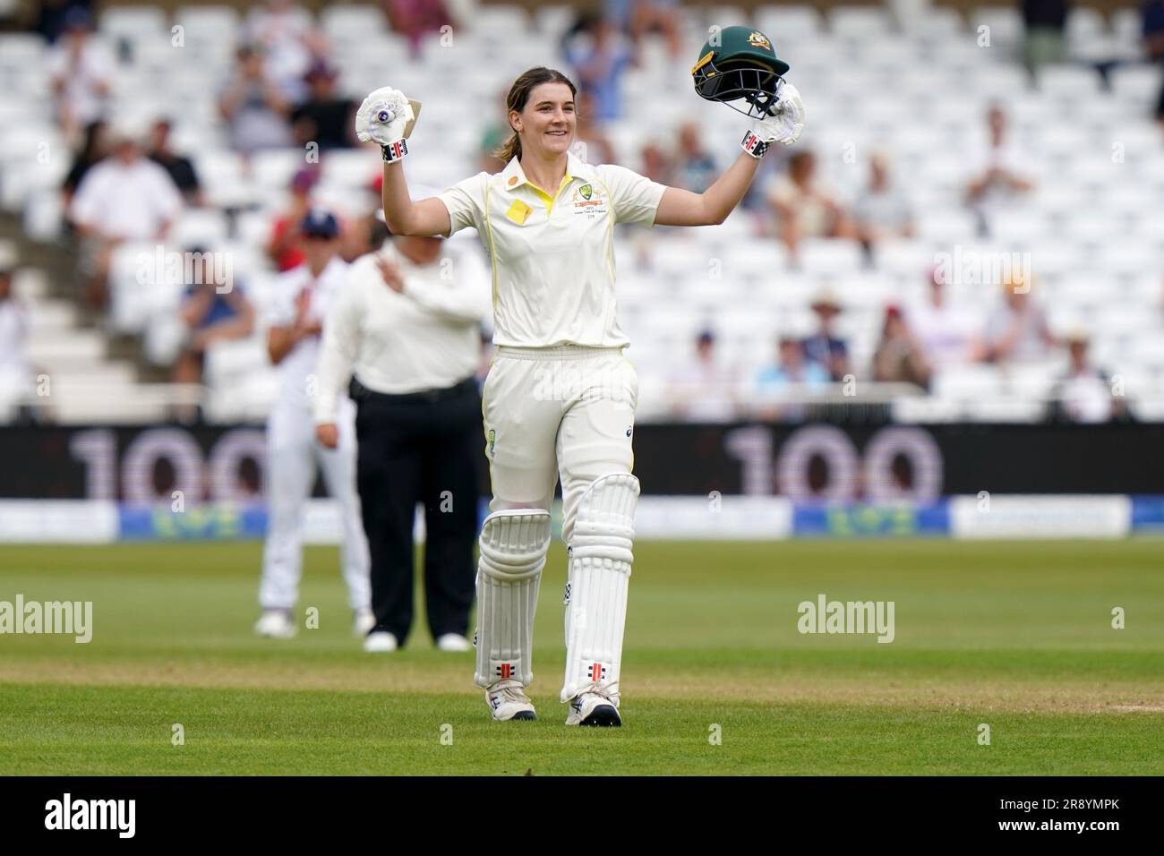 Australia’s Annabel Sutherland celebrates her century during day two of ...