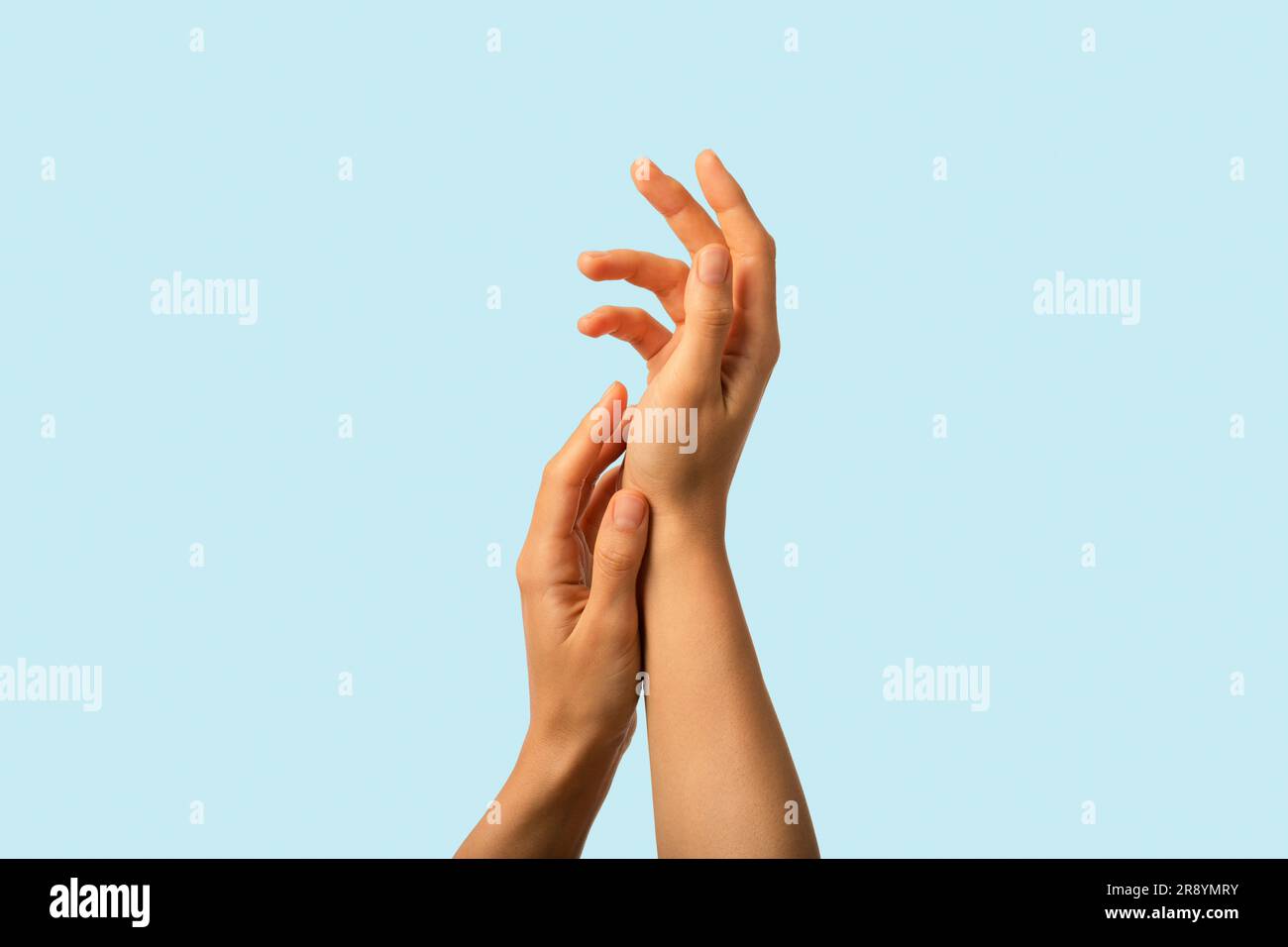 Gentle hands of female model softly touching clean beauty skin Stock ...