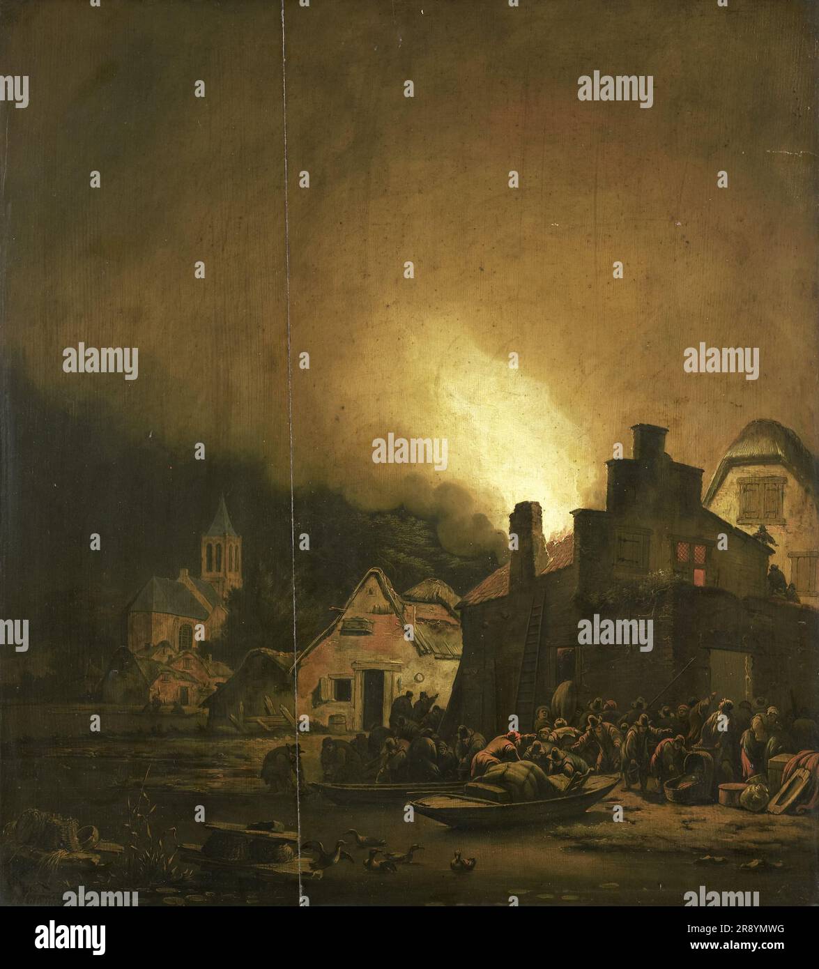 Fire by night in a Village, 1650-1685 Stock Photo - Alamy