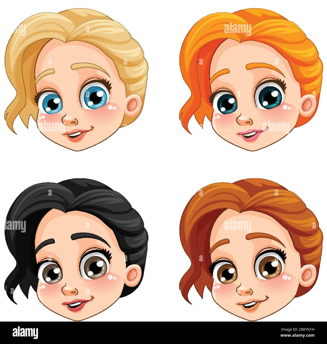 Short hair woman head isolated set illustration Stock Vector Image ...