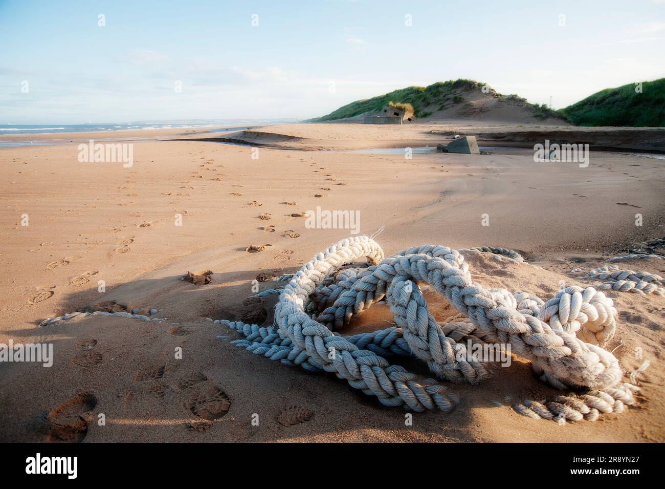 The beach at Murcar Aberdeenshire with remnants of WW2 defences and ...