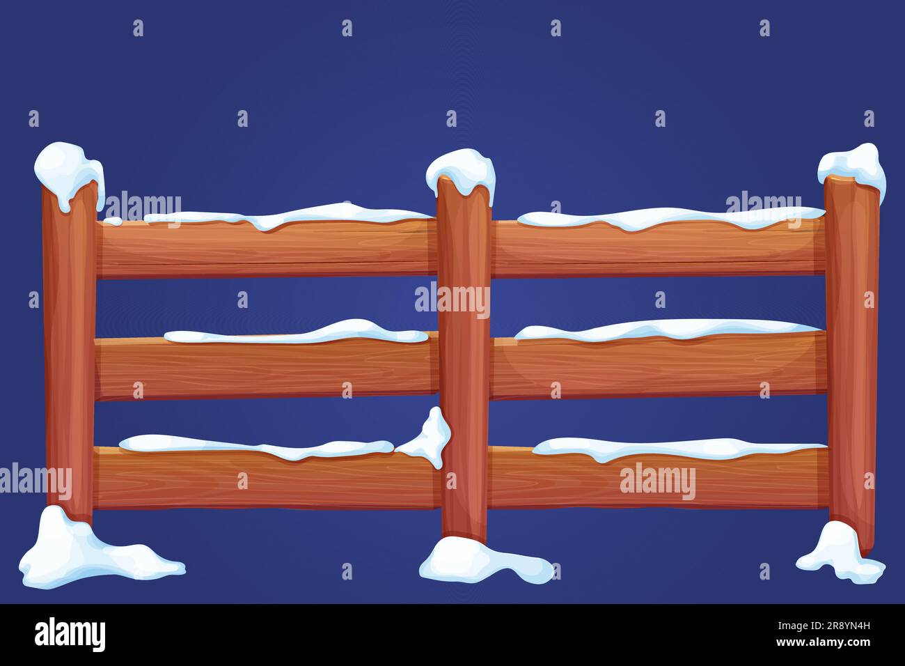 Wooden fence with snow barrier construction in cartoon style isolated ...