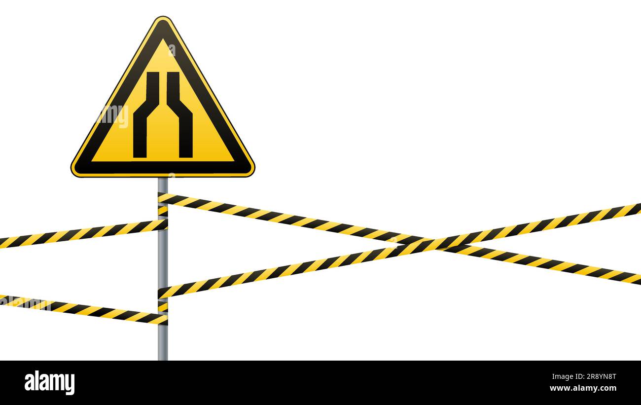 Carefully narrow the passage. Safety precautions. Warning sign. Yellow ...