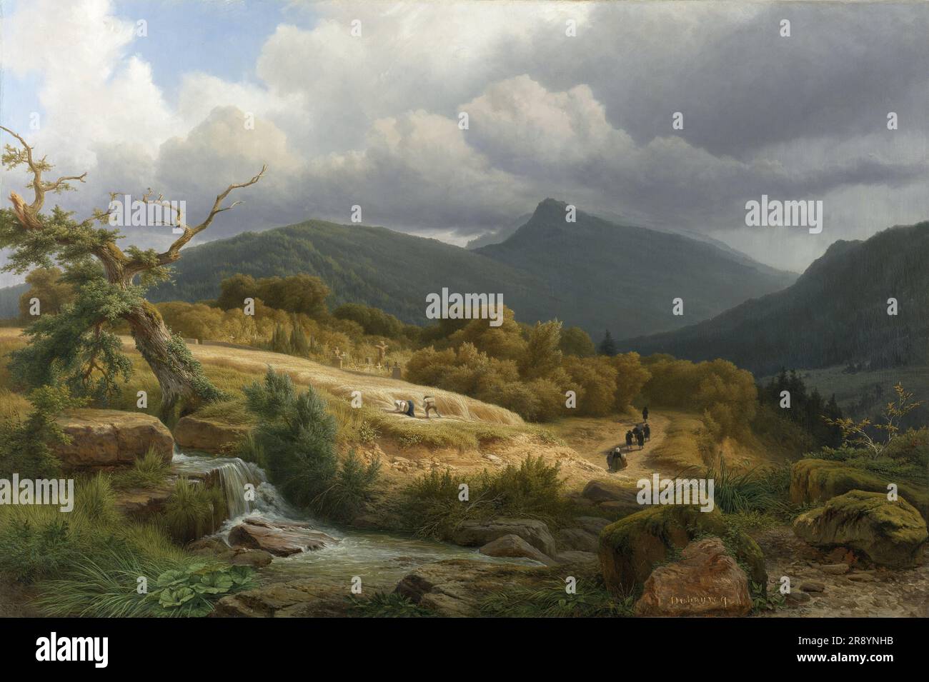 The Cemetery at Baden-Baden, 1855. Funeral procession on the right ...