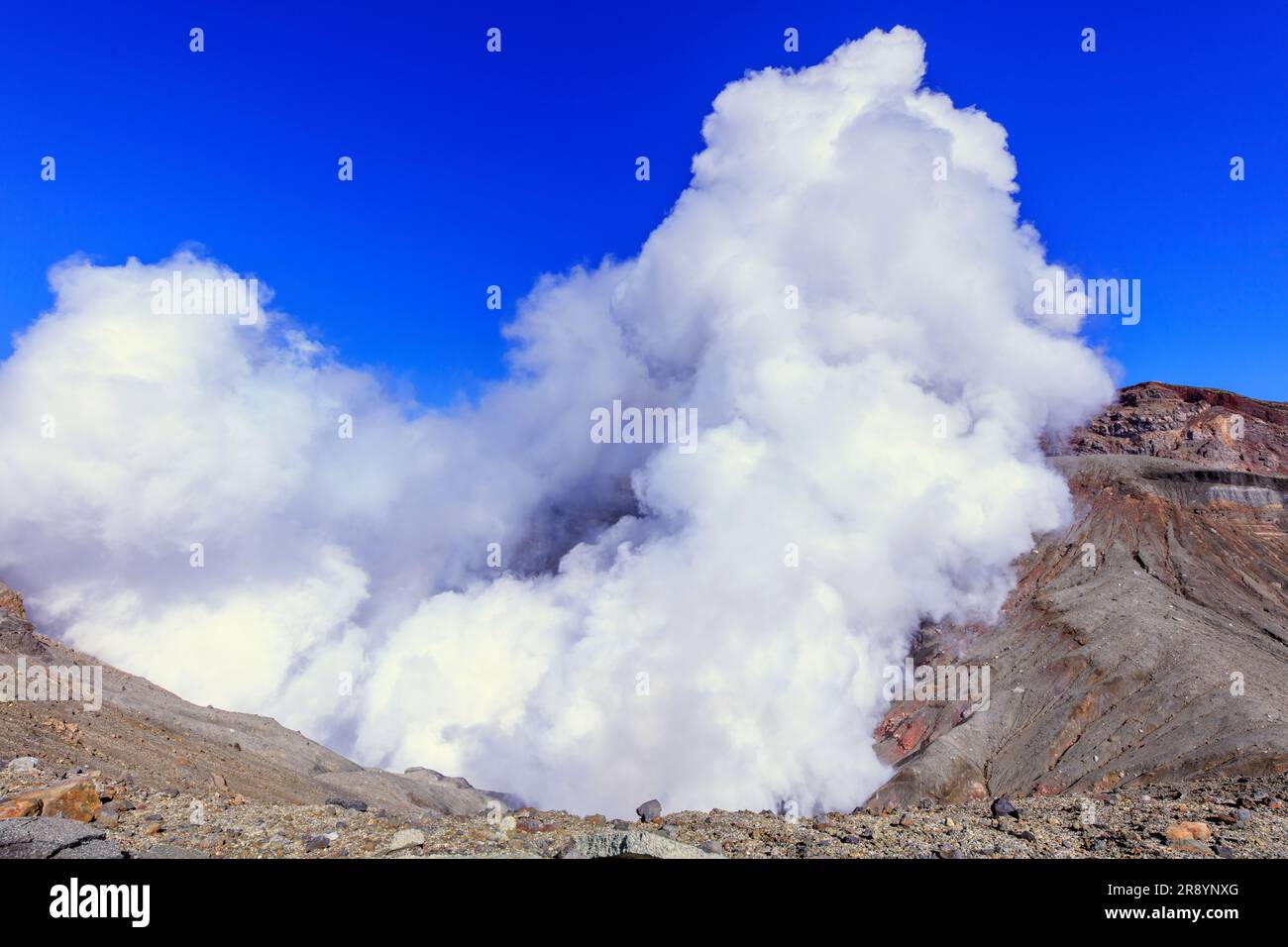 Crater of Mt. Aso and volcanic fumes Stock Photo - Alamy