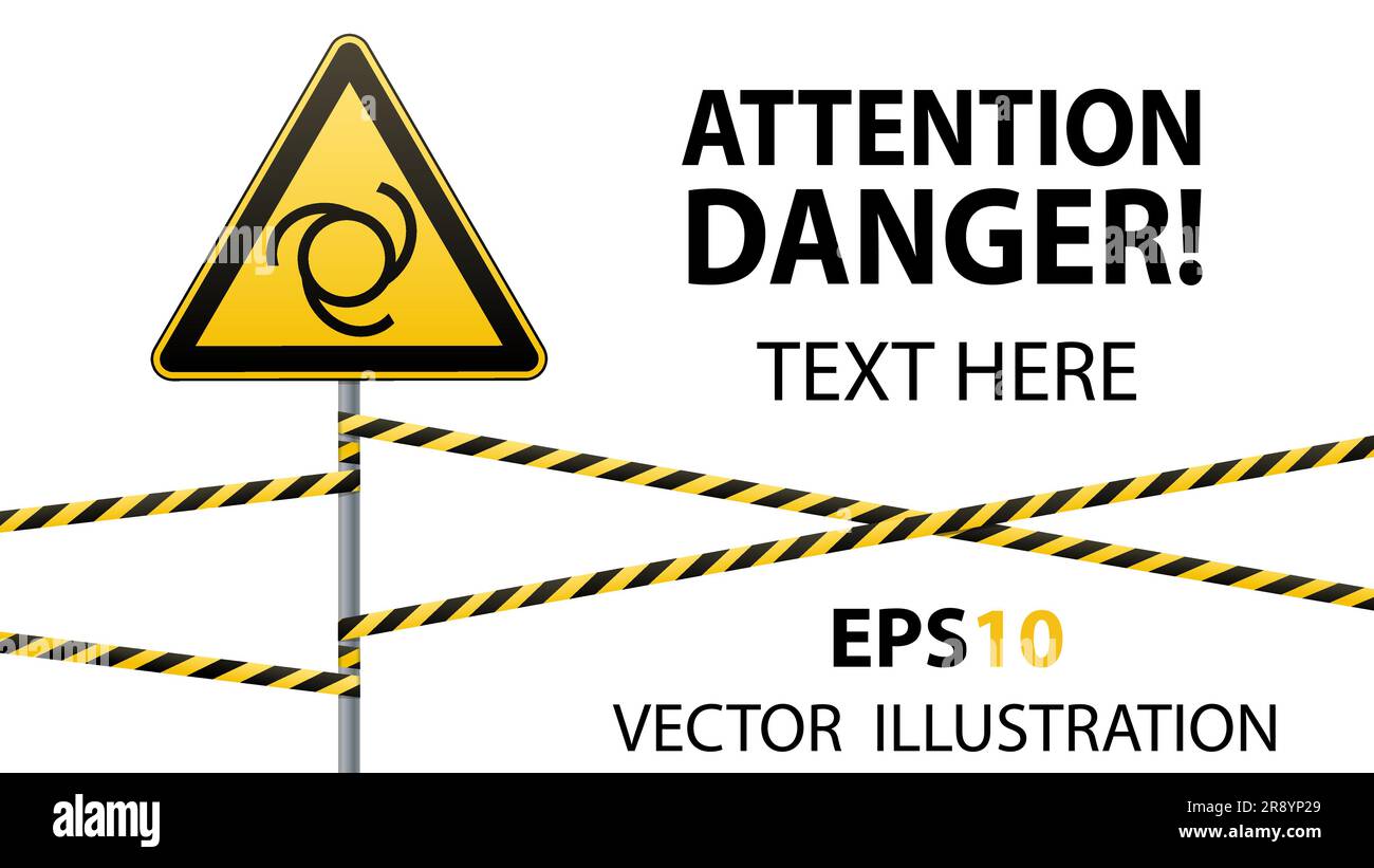 Safety sign. Caution - danger Automatic start of equipment. Barrier ...