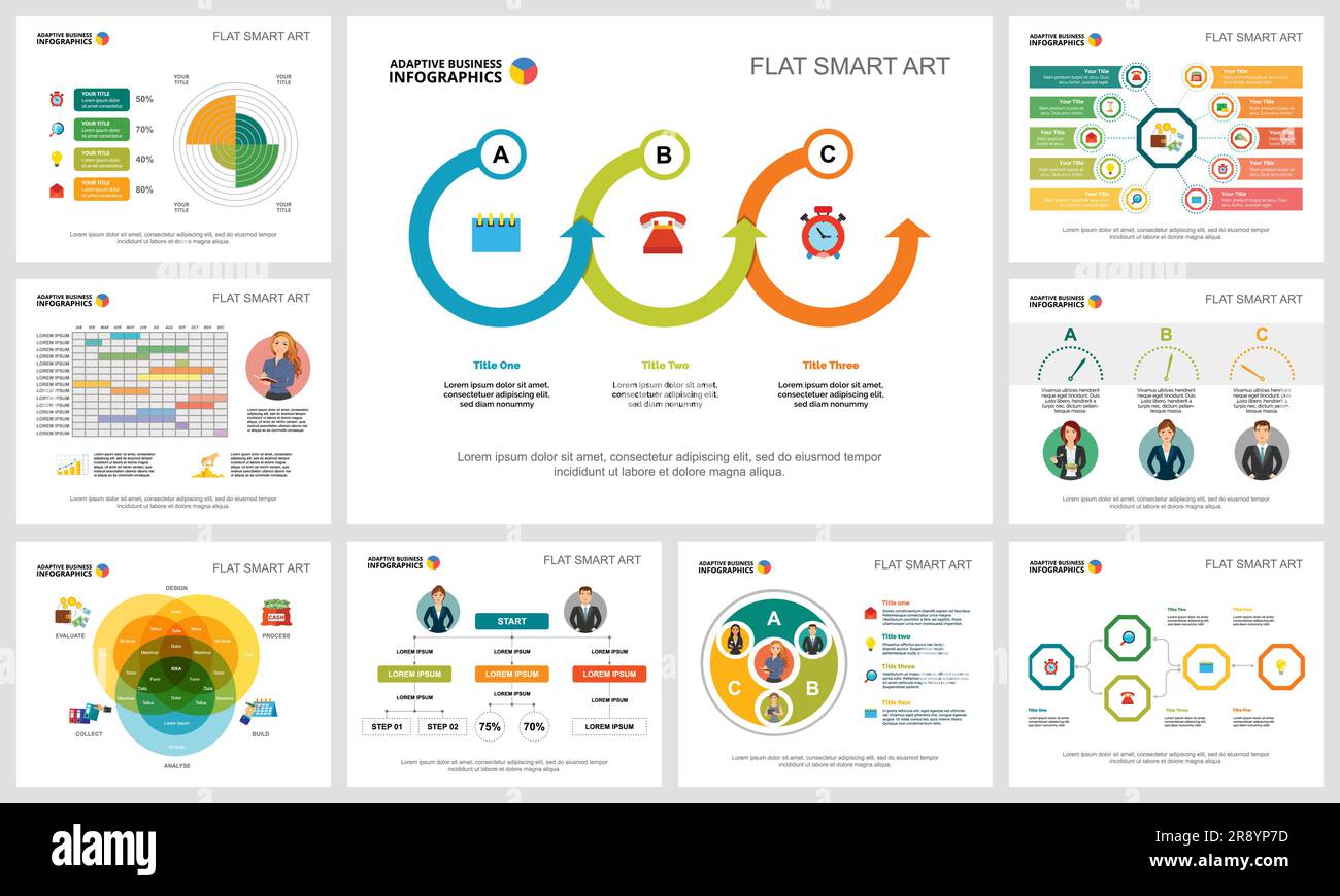 Colorful planning and strategy concept infographic charts set Stock ...