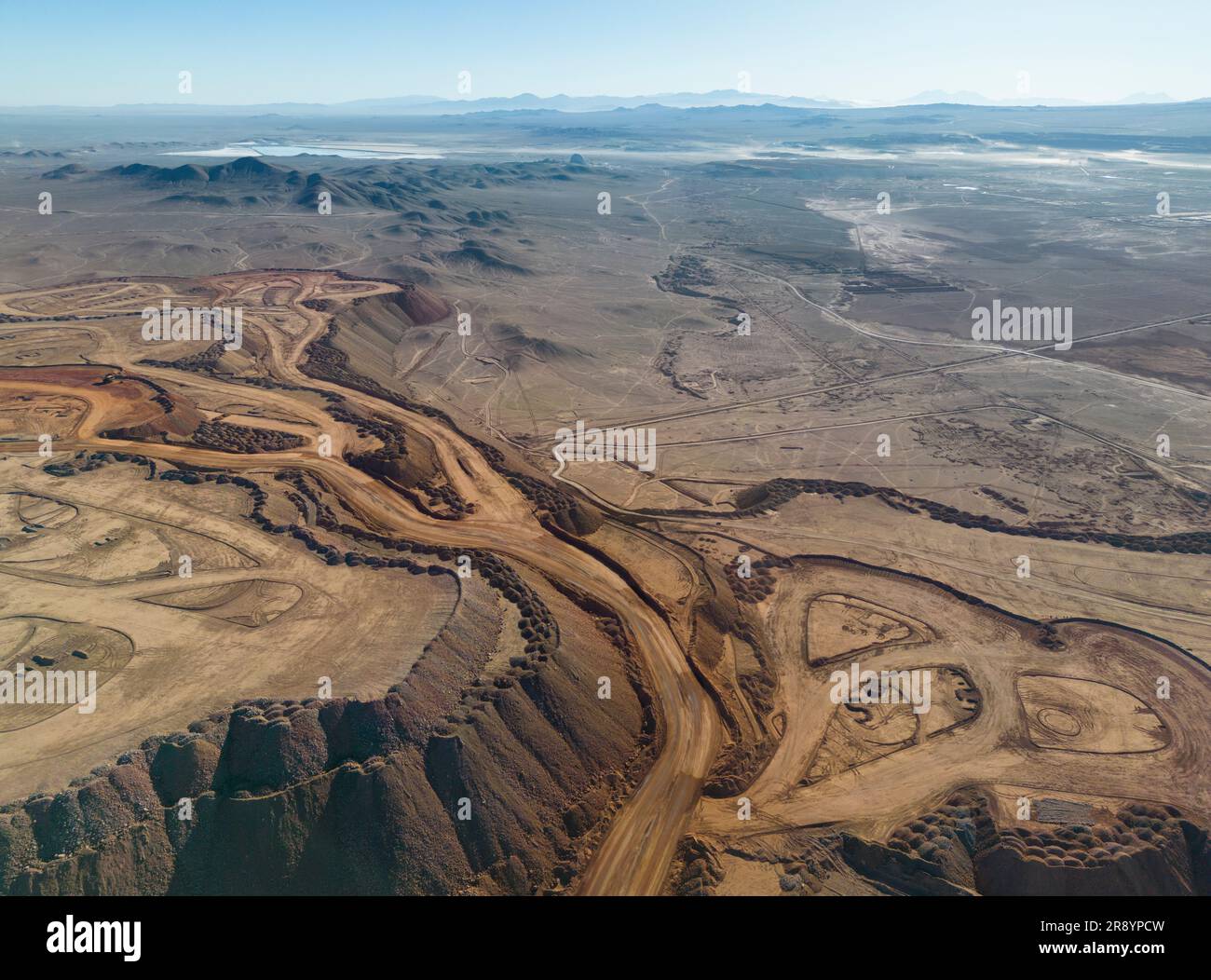 Aerial view of Cerro Dominador, a huge area in the Atacama desert where ...
