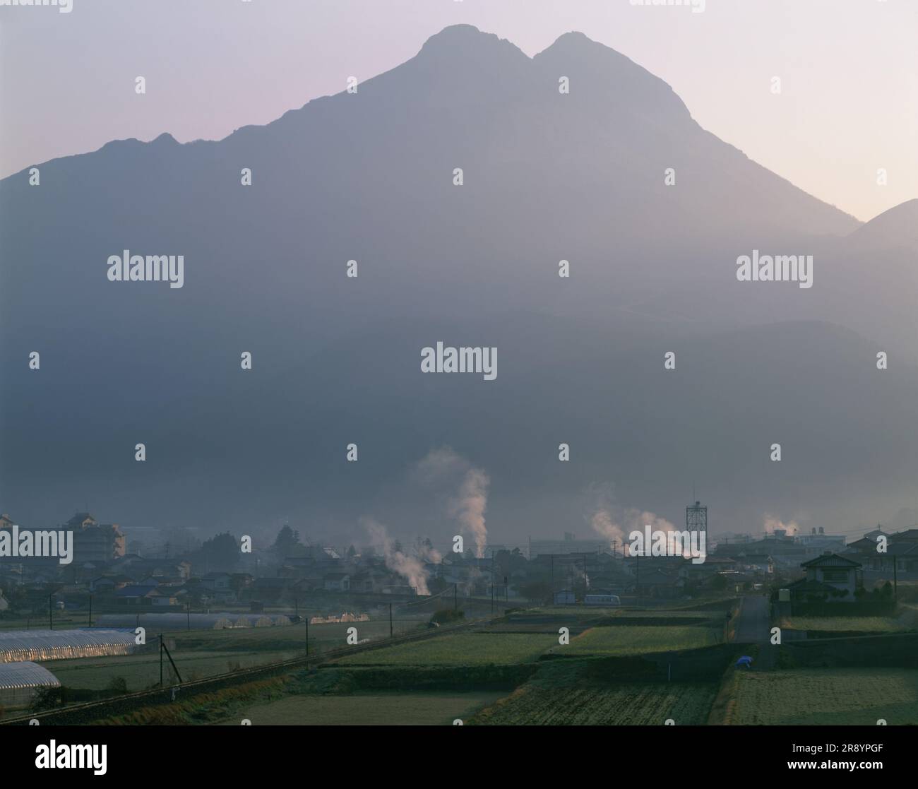 Morning Yufuin Hot Springs and Mt Stock Photo - Alamy