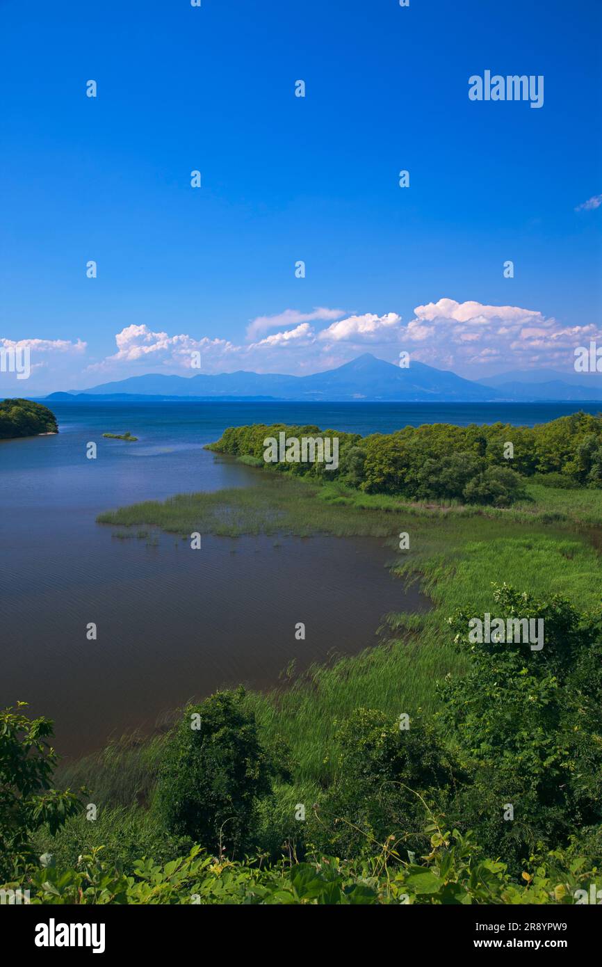 Oninuma, Lake Inawashiro and Mt Bandai Stock Photo - Alamy