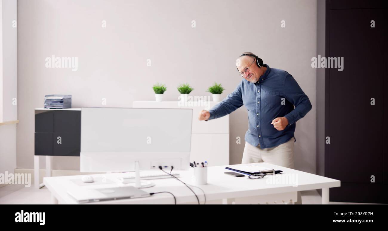 Funny Man Worker Success In Office. Happy Corporate Businessman Joy ...