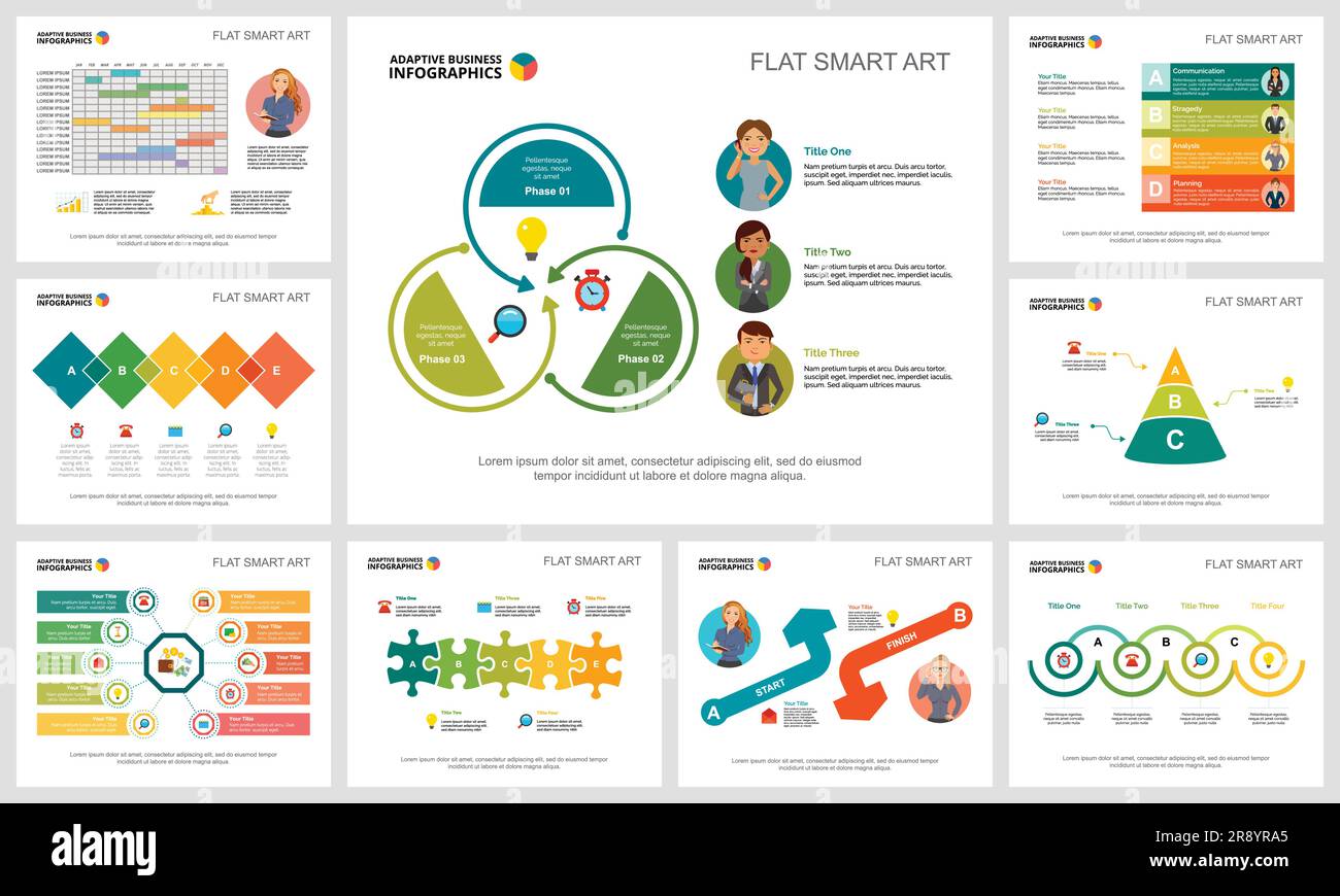 Colorful workflow or research concept infographic charts set Stock ...