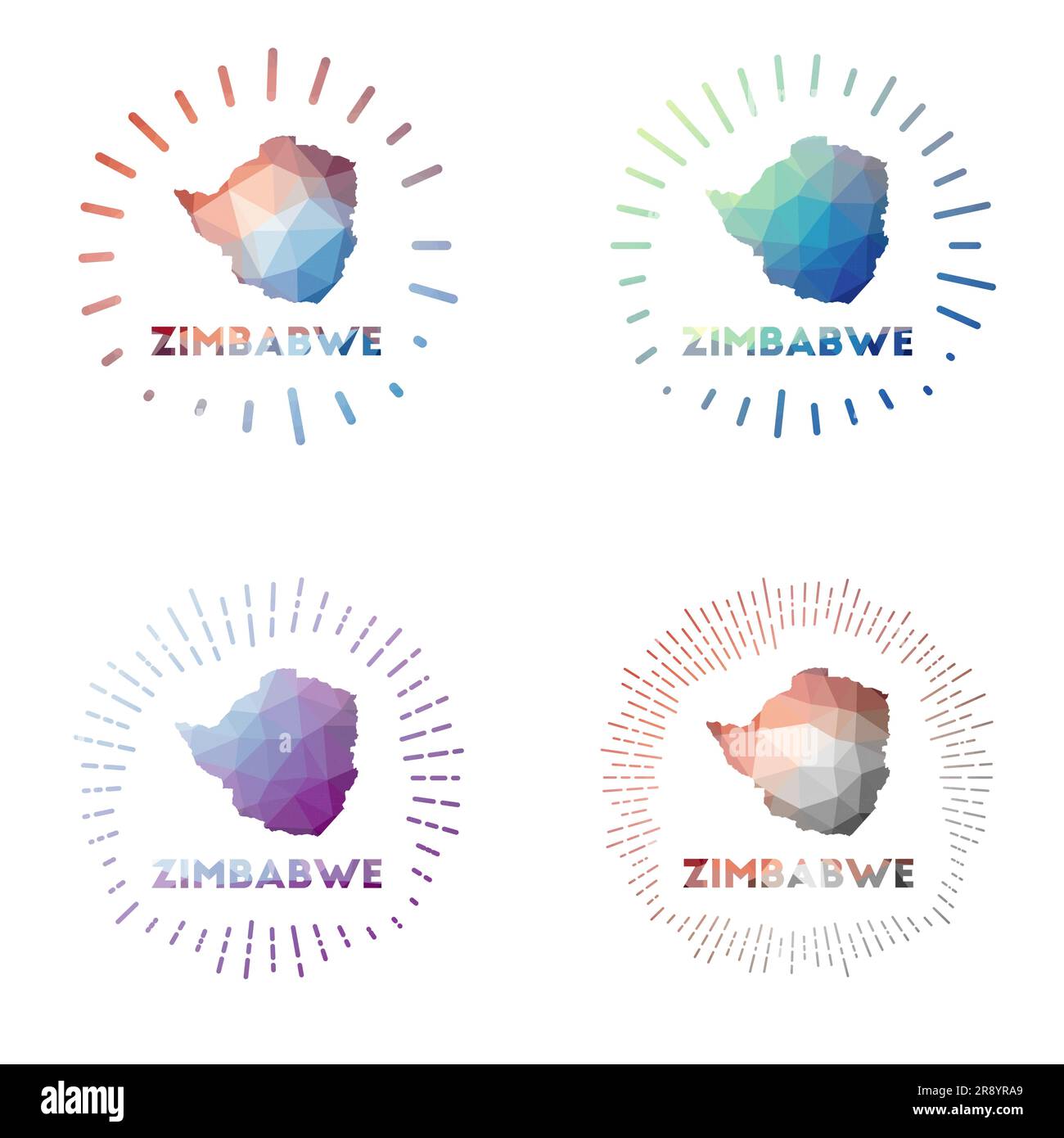 Zimbabwe low poly sunburst set. Logo of country in geometric polygonal ...