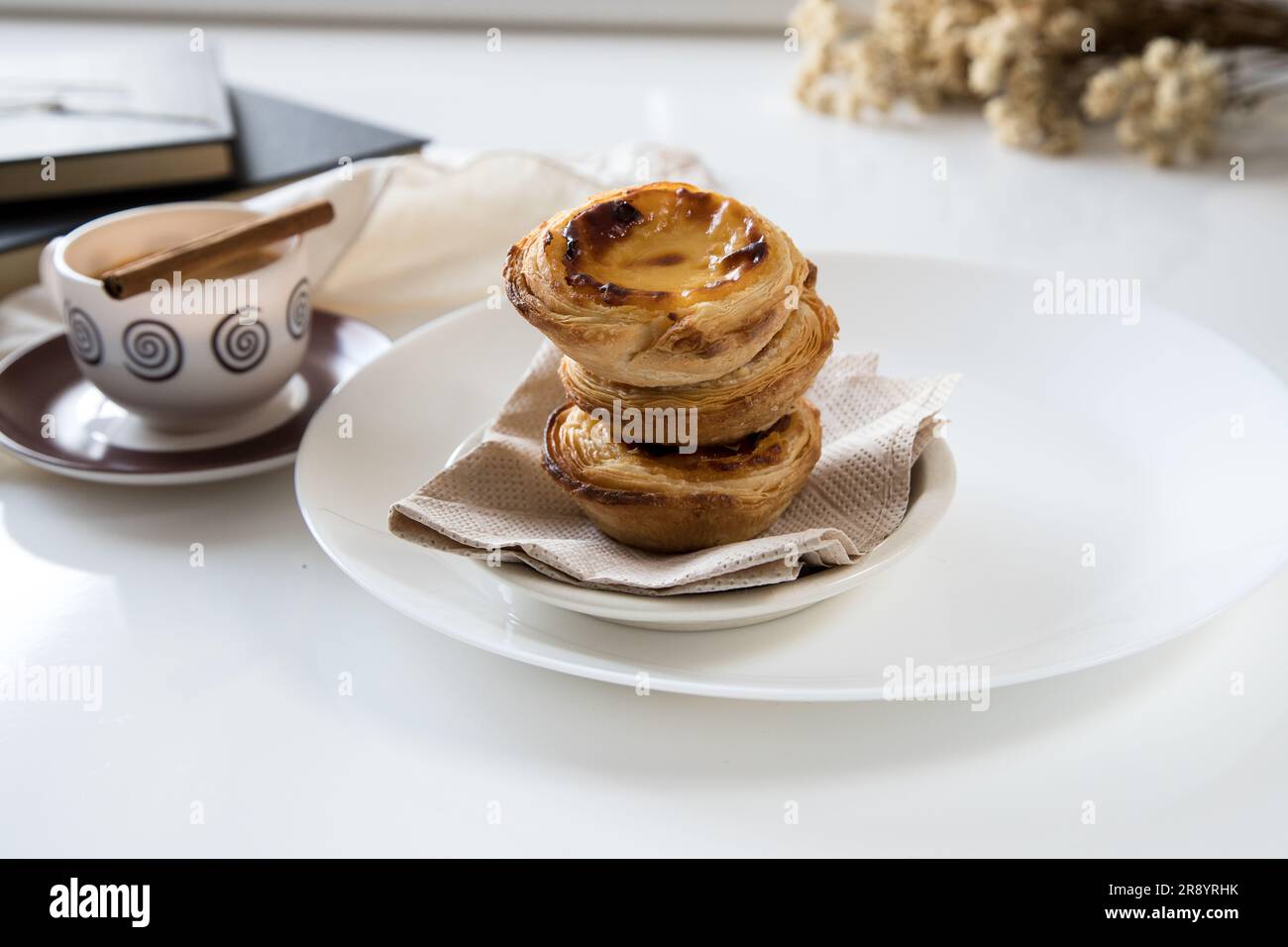 Pasteis de nata, traditional sweet of Portuguese cuisine. Small crunchy ...