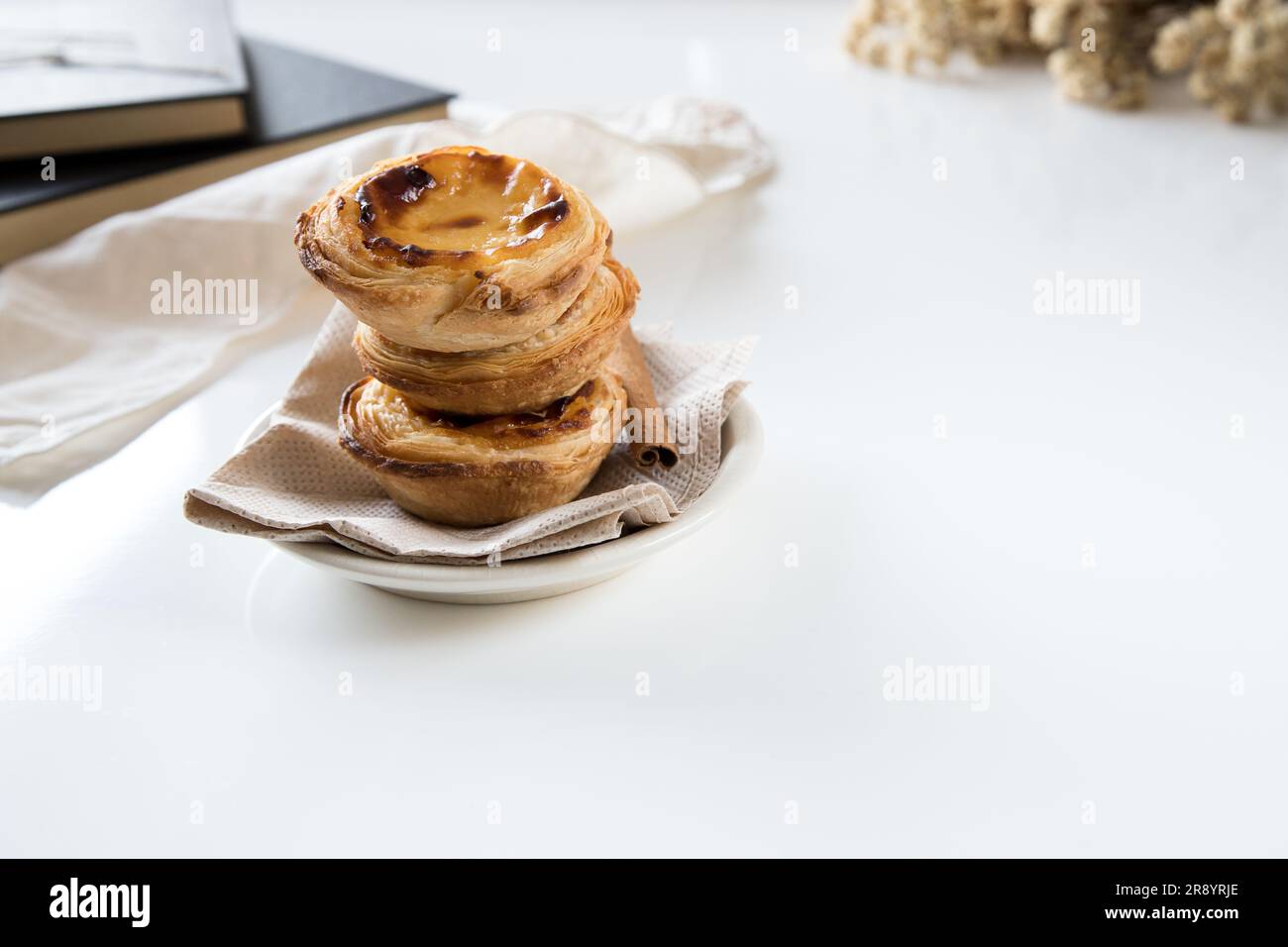 Pasteis de nata, traditional sweet of Portuguese cuisine. Small crunchy ...