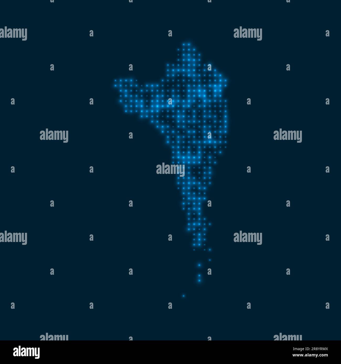 Phu Quoc dotted glowing map. Shape of the island with blue bright bulbs ...