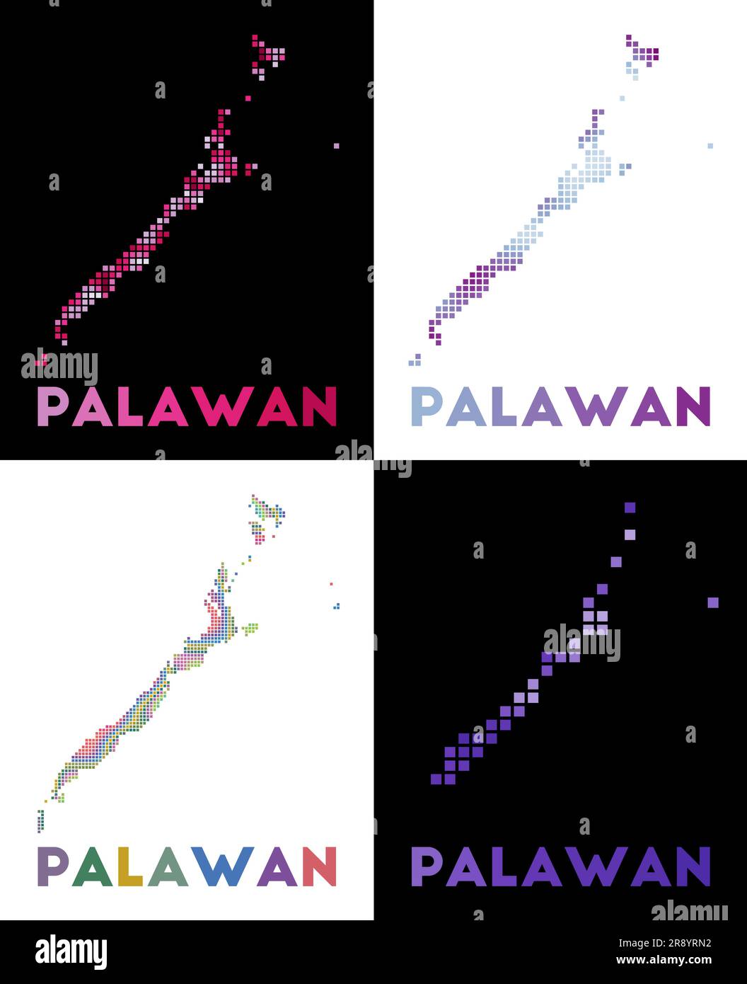 Palawan map. Collection of maps of Palawan in dotted style. Borders of ...