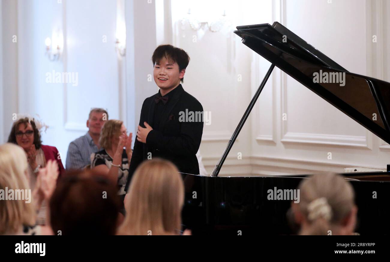 London, Britain. 22nd June, 2023. Chinese pianist Rao Hao greets the ...