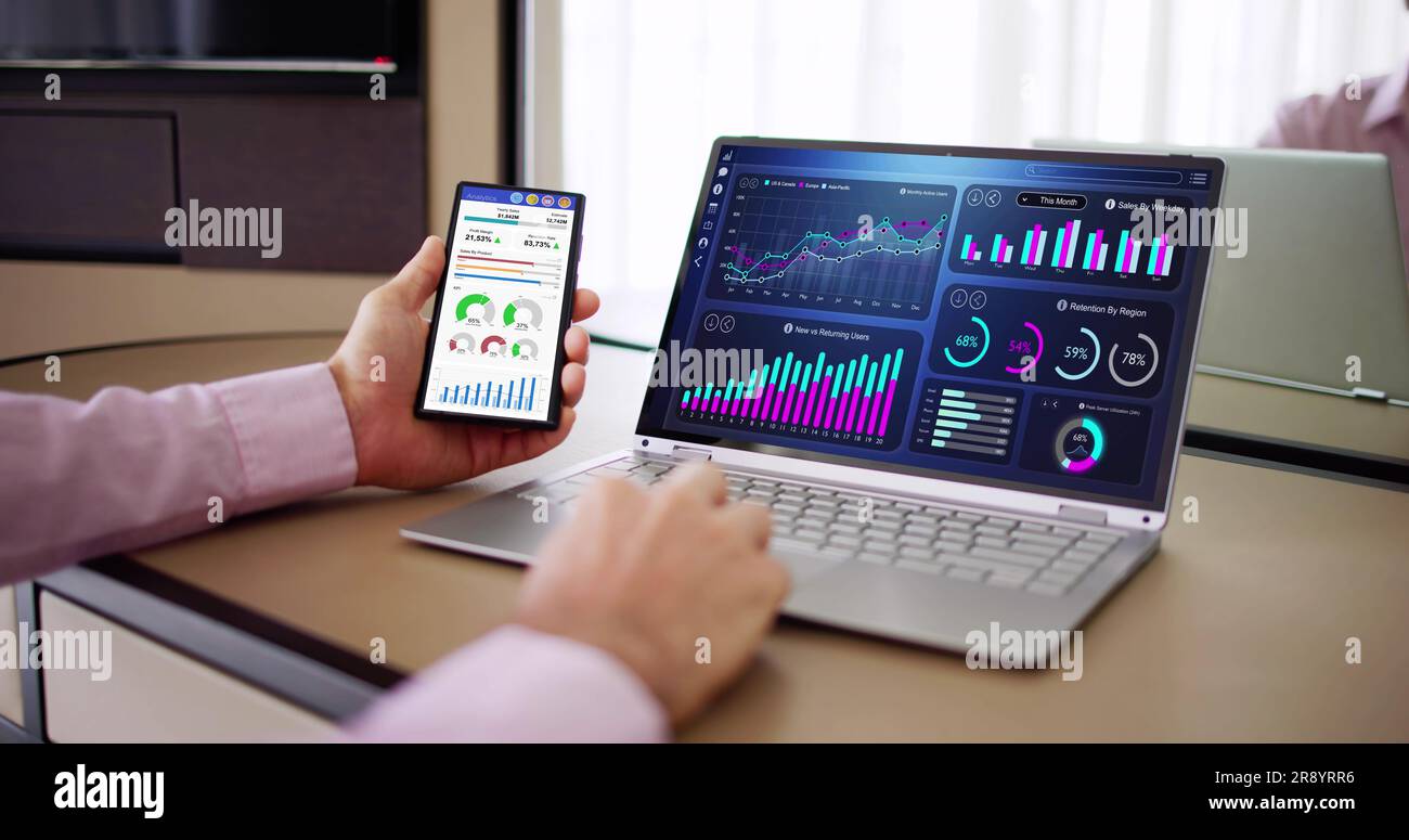 KPI Business Analytics Data Dashboard. Analyst Using Computer Stock Photo - Alamy